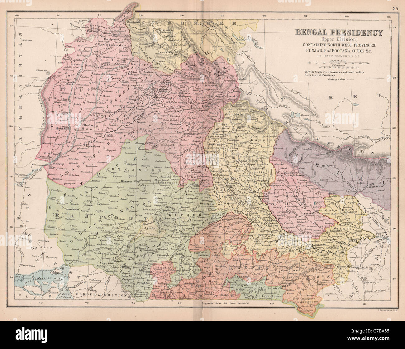 BRITISH INDIA NORTH. 'Upper Bengal'. Rajpootana Punjab Oude, 1878 ...