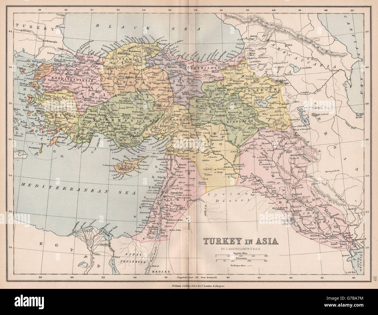 Turkey in Asia'. Levant Syria Cyprus Mesopotamia Railways.BARTHOLOMEW ...