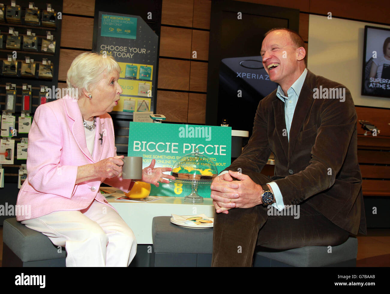 Olaf Swantee, EE CEO, and June Whitfield attend the EE Techy Tea Party ...