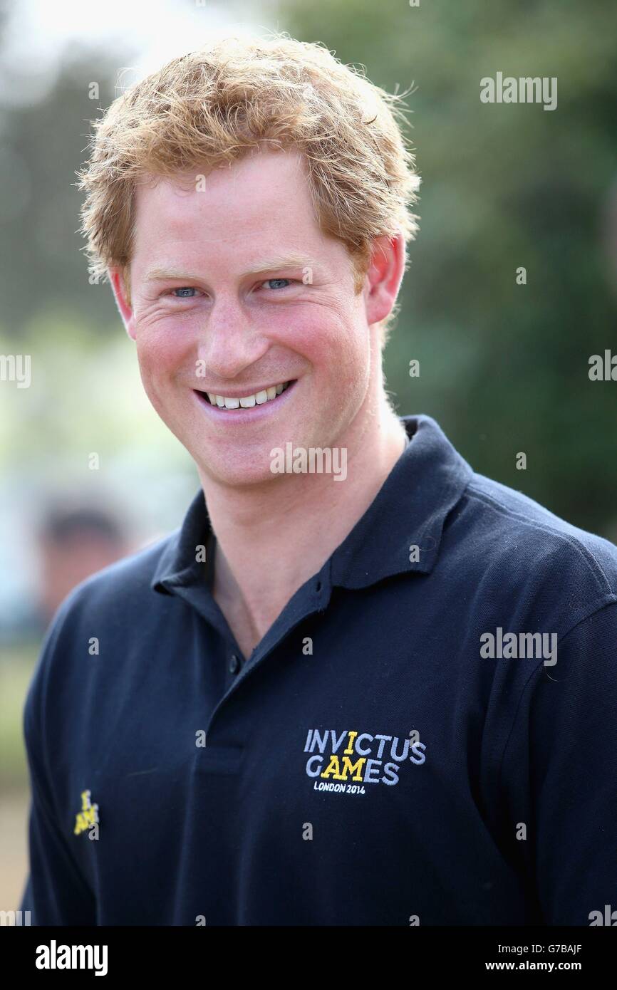 Prince Harry smiles as he attends the Jaguar Landrover driving ...