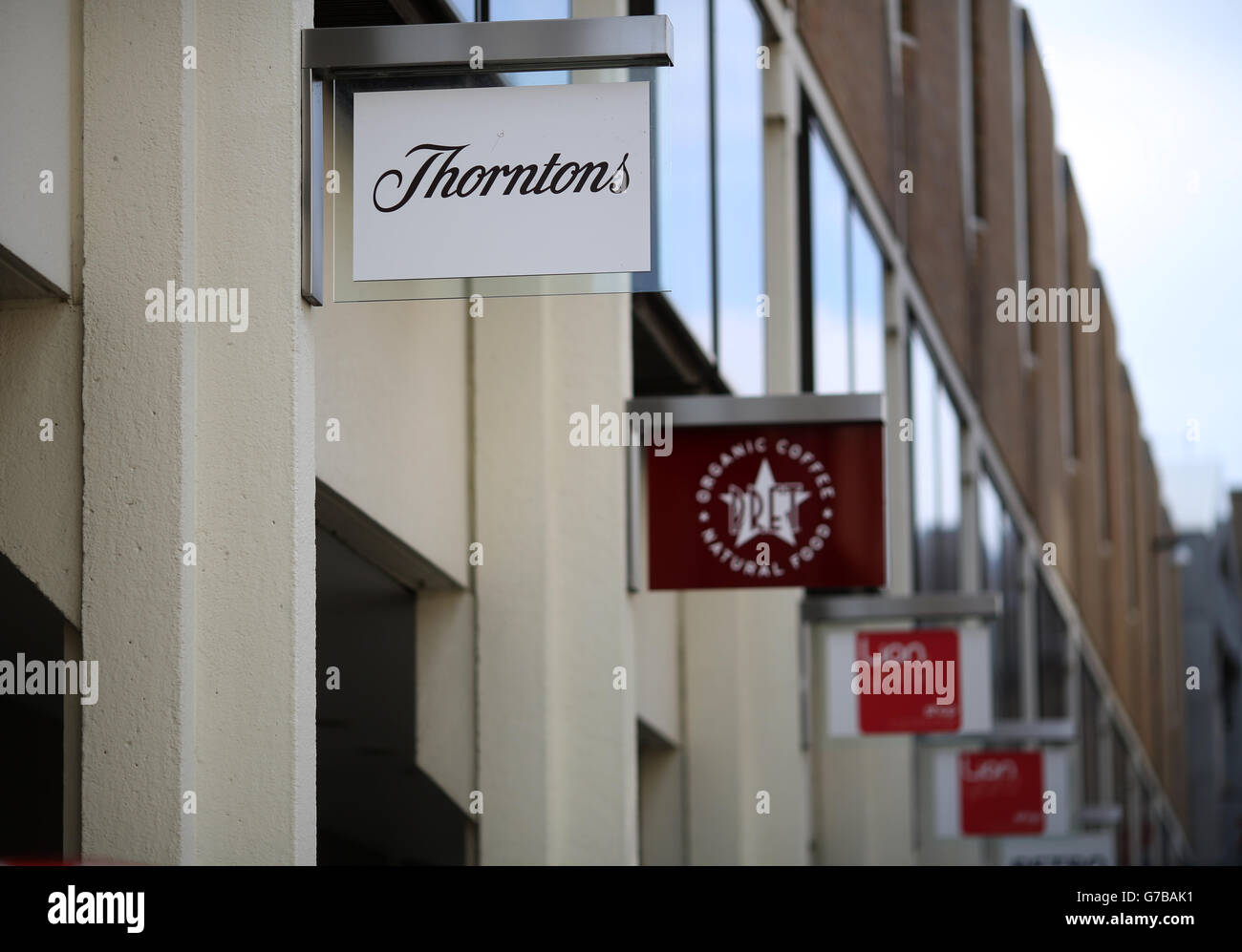 Thorntons stock. A general view of a Thorntons chocolate shop sign in ...