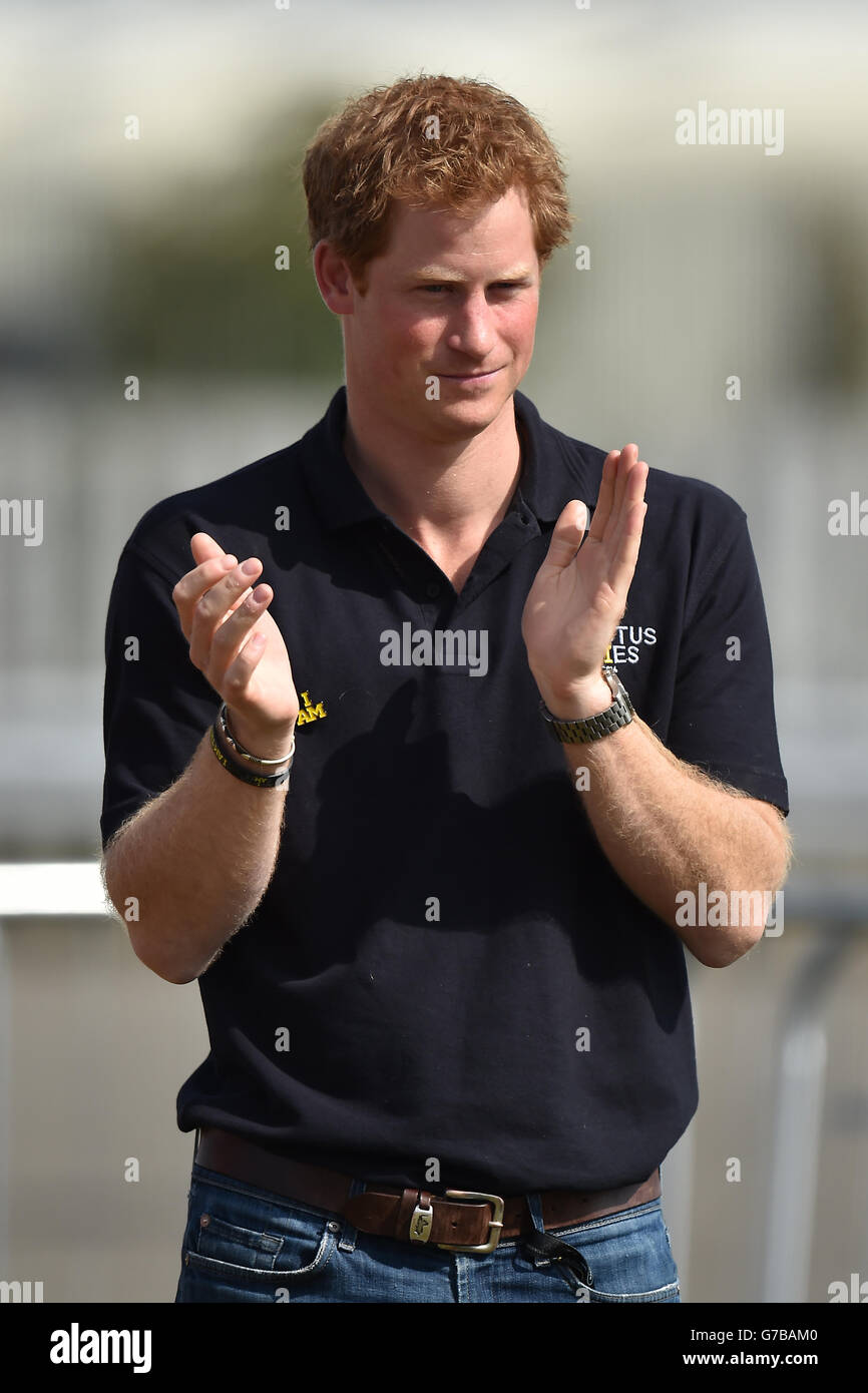 Prince Harry watches the Jaguar Land Rover Driving Challenge during the ...