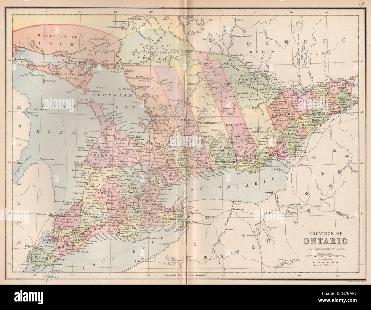 CANADA. 'Province of Ontario'. Counties. Railways. Districts, 1878 ...