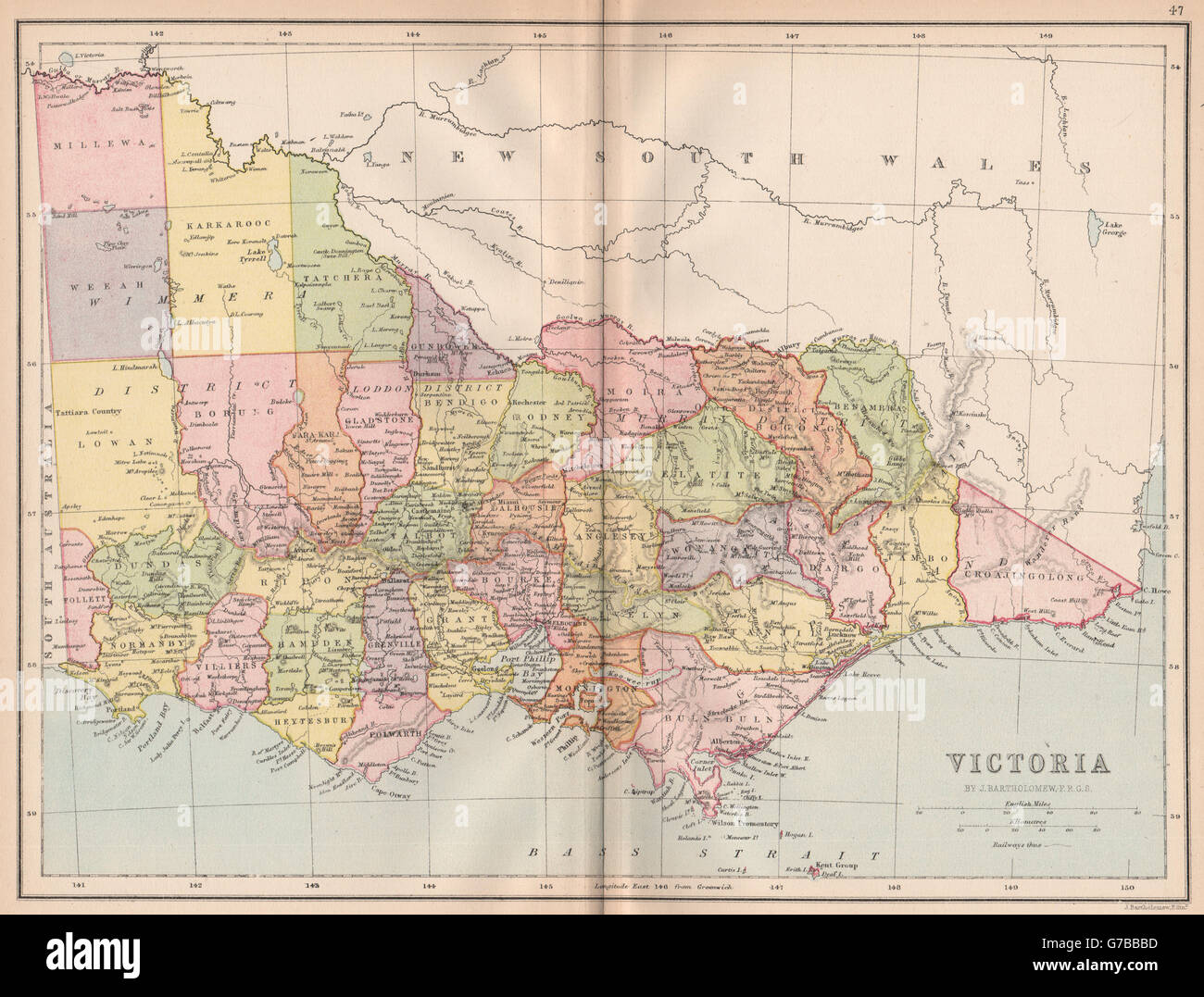 VICTORIA AUSTRALIA. State map showing counties & railways. BARTHOLOMEW ... VICTORIA AUSTRALIA. State map showing counties & railways. BARTHOLOMEW ...