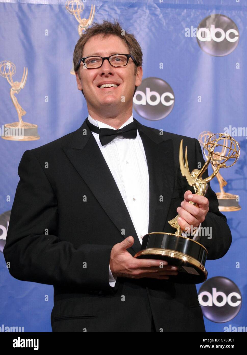 Actor James Spader holds the Emmy award he won as best lead actor in a ...