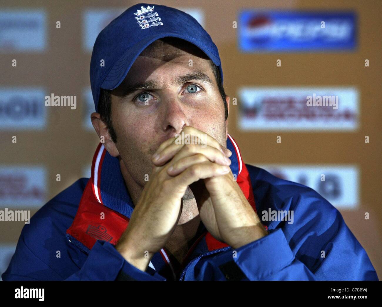 England cricket captain Michael Vaughan in deep thought at press ...