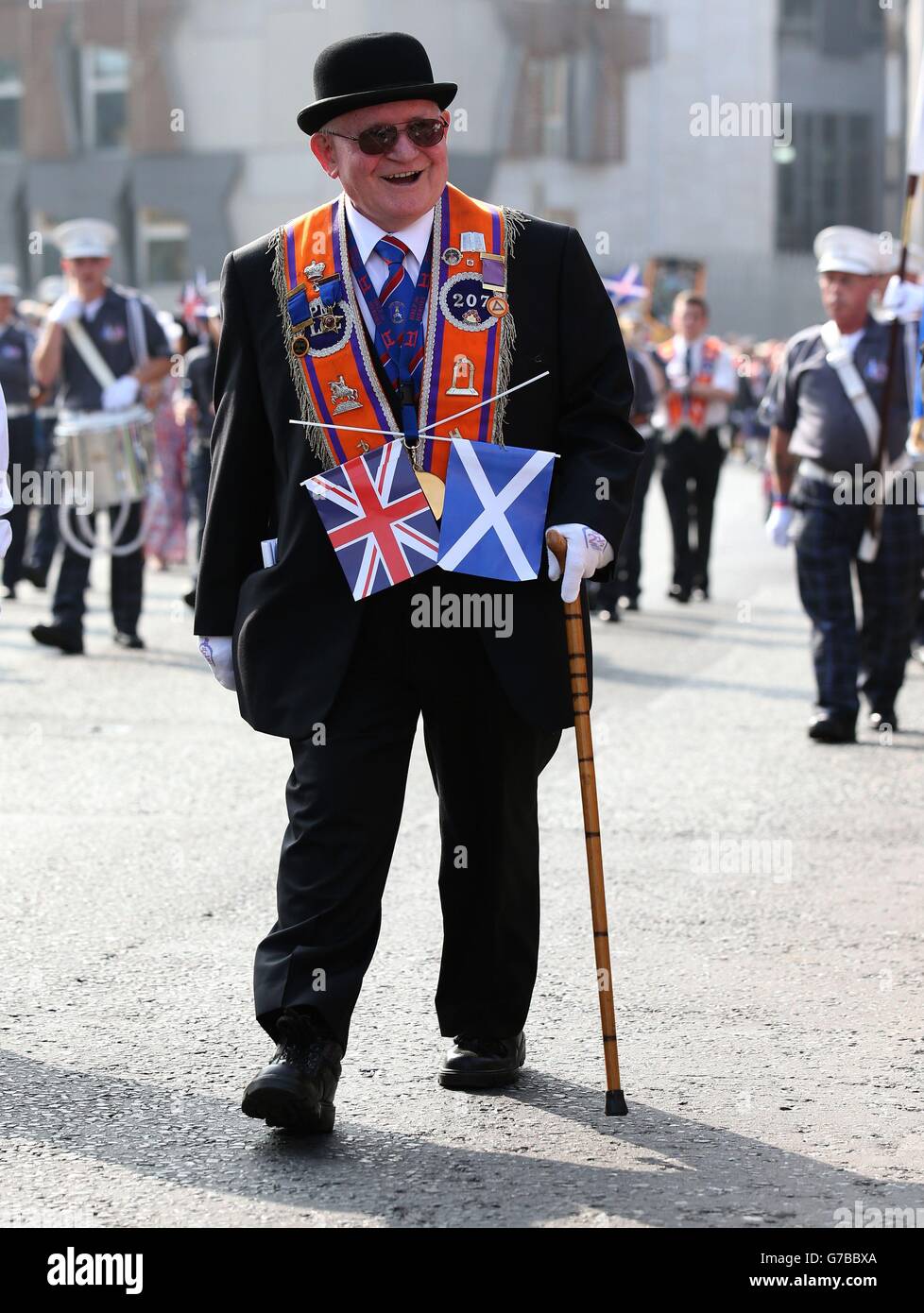Orangemen march through the streets of Edinburgh during a "Proud to be ...