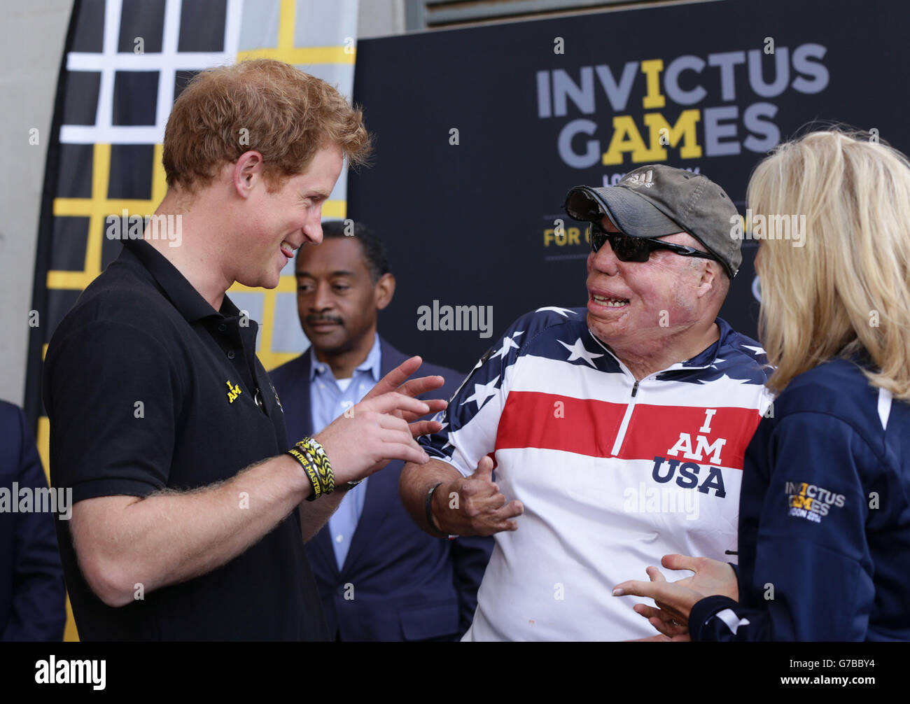 Prince Harry (left) talks with with Israel Del Toro Jrn, a US Air Force ...