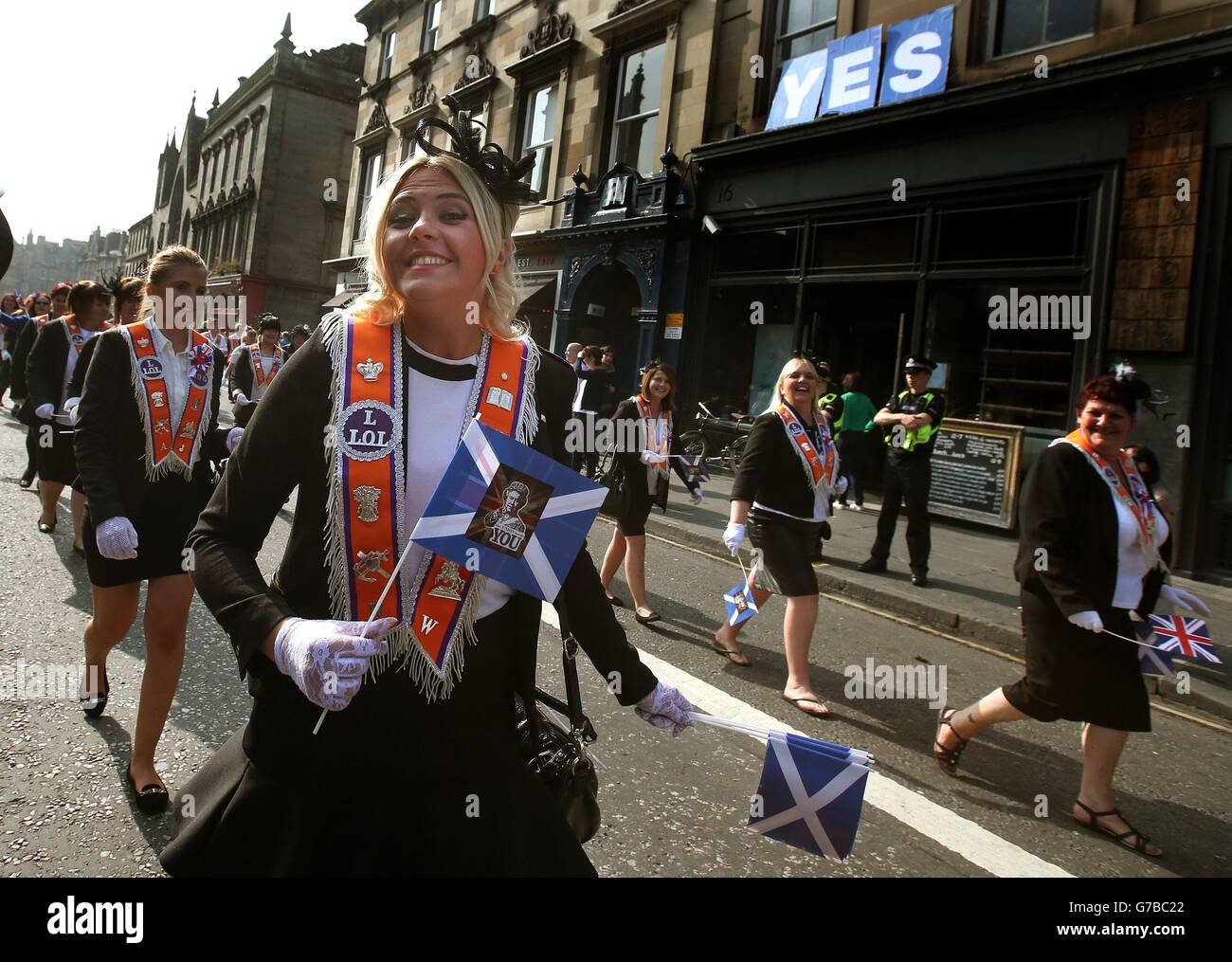 An Orangemen march through the streets of Edinburgh during a "Proud to ...