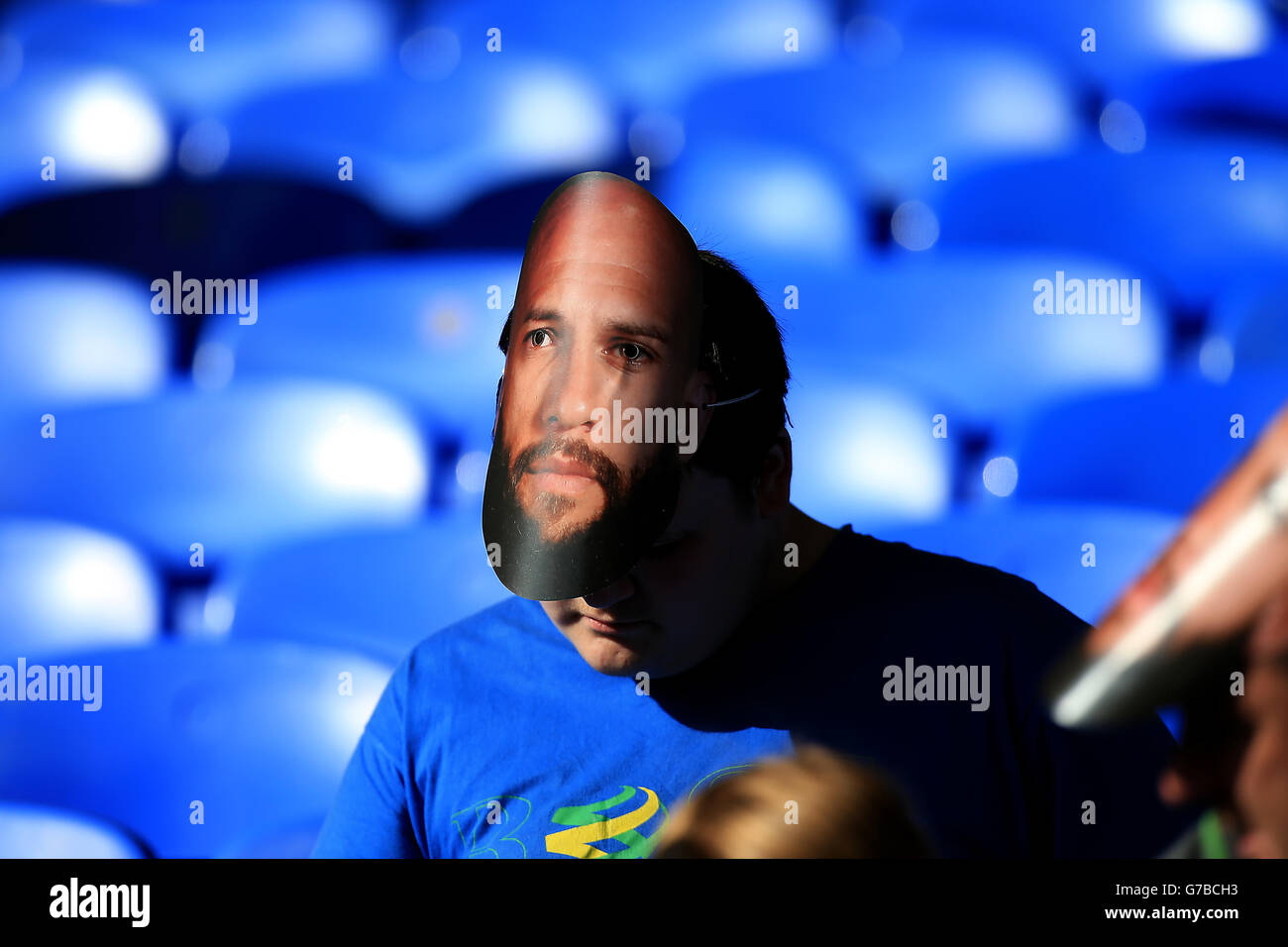 Everton fans wearing tim masks in the gwladys street end hi-res stock ...