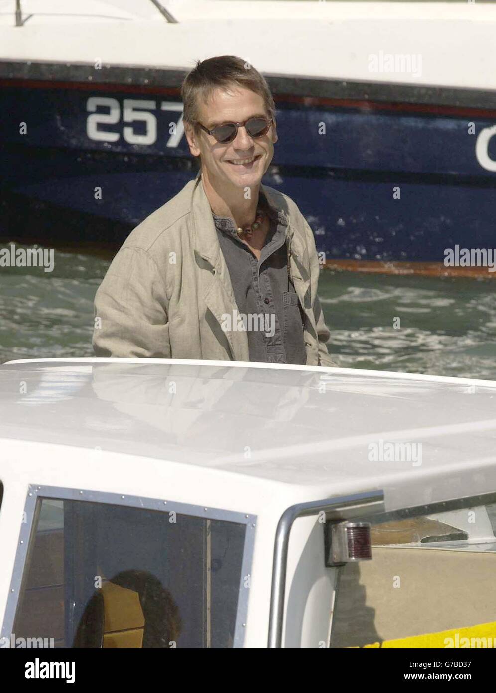 British actor Jeremy Irons arrives at the waterside to promote his ...