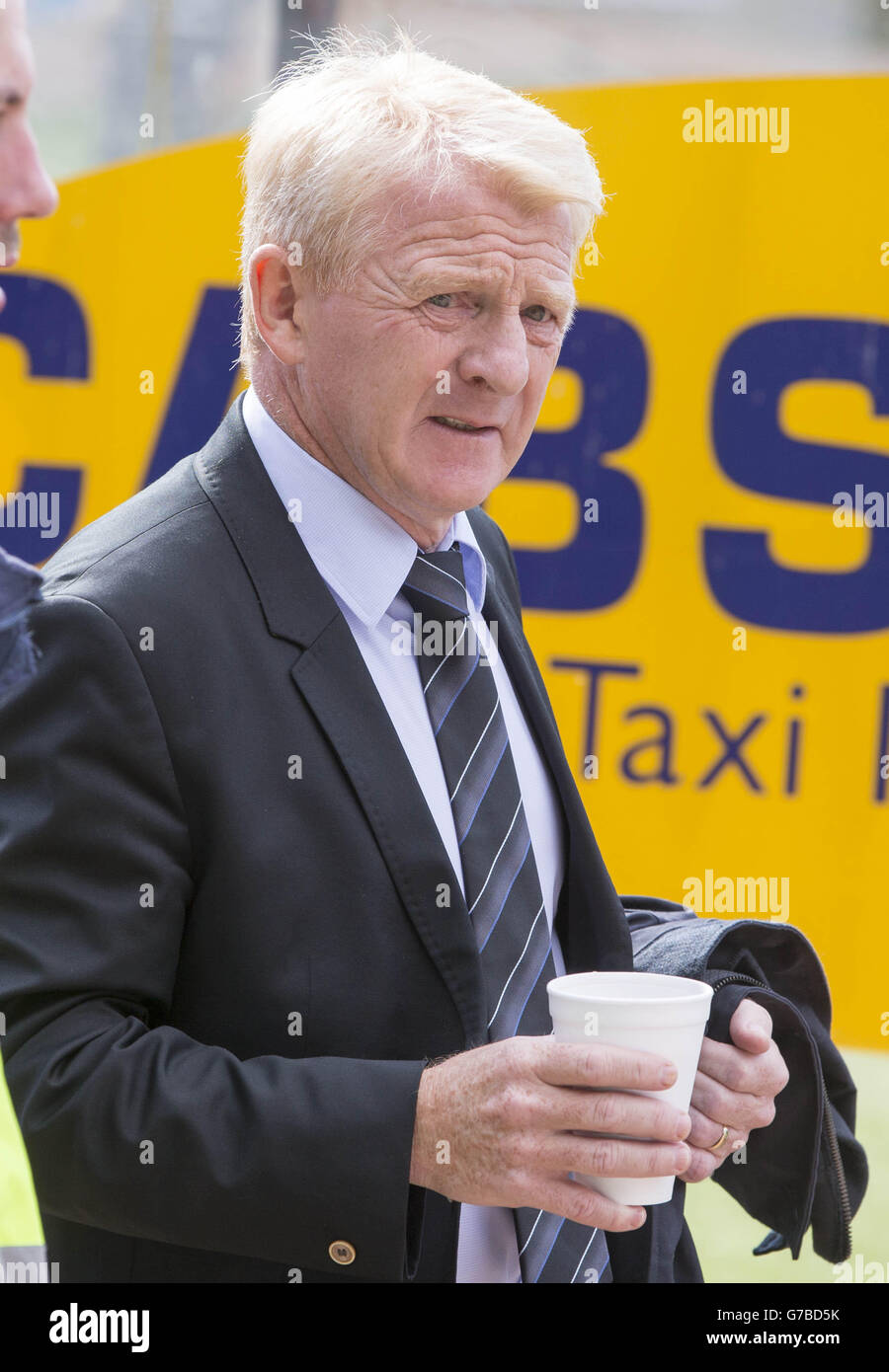 Scotland manager Gordon Strachan takes his seat for the Scottish ...