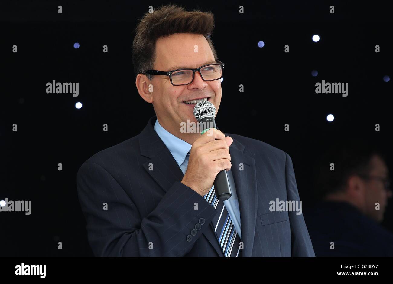 Entertainment on stage in the Everton fan zone before the match Stock ...