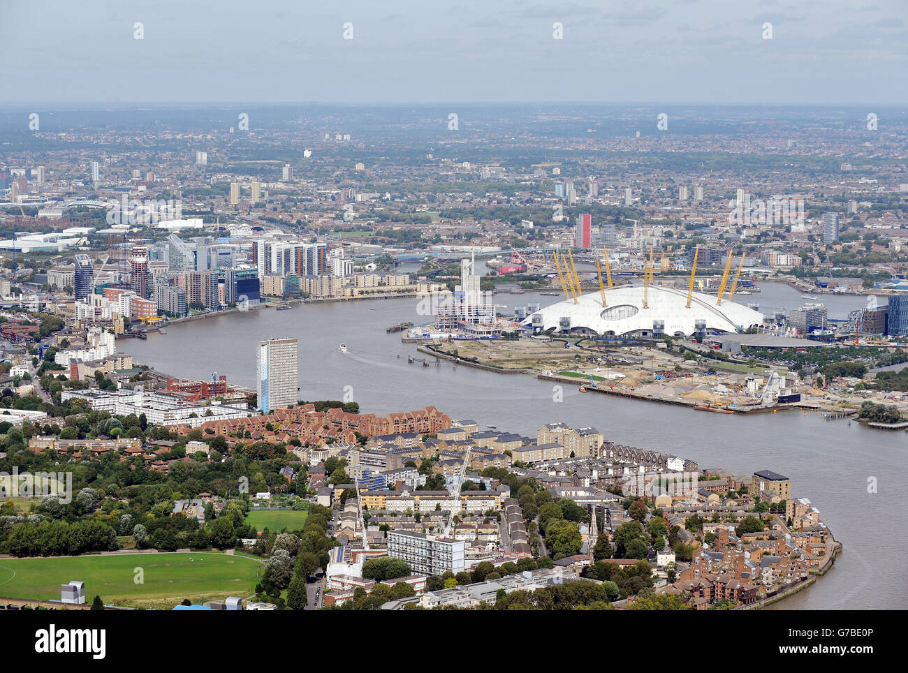 Aerial View Of O2 Arena And Greenwich Peninsula High Resolution Stock ...