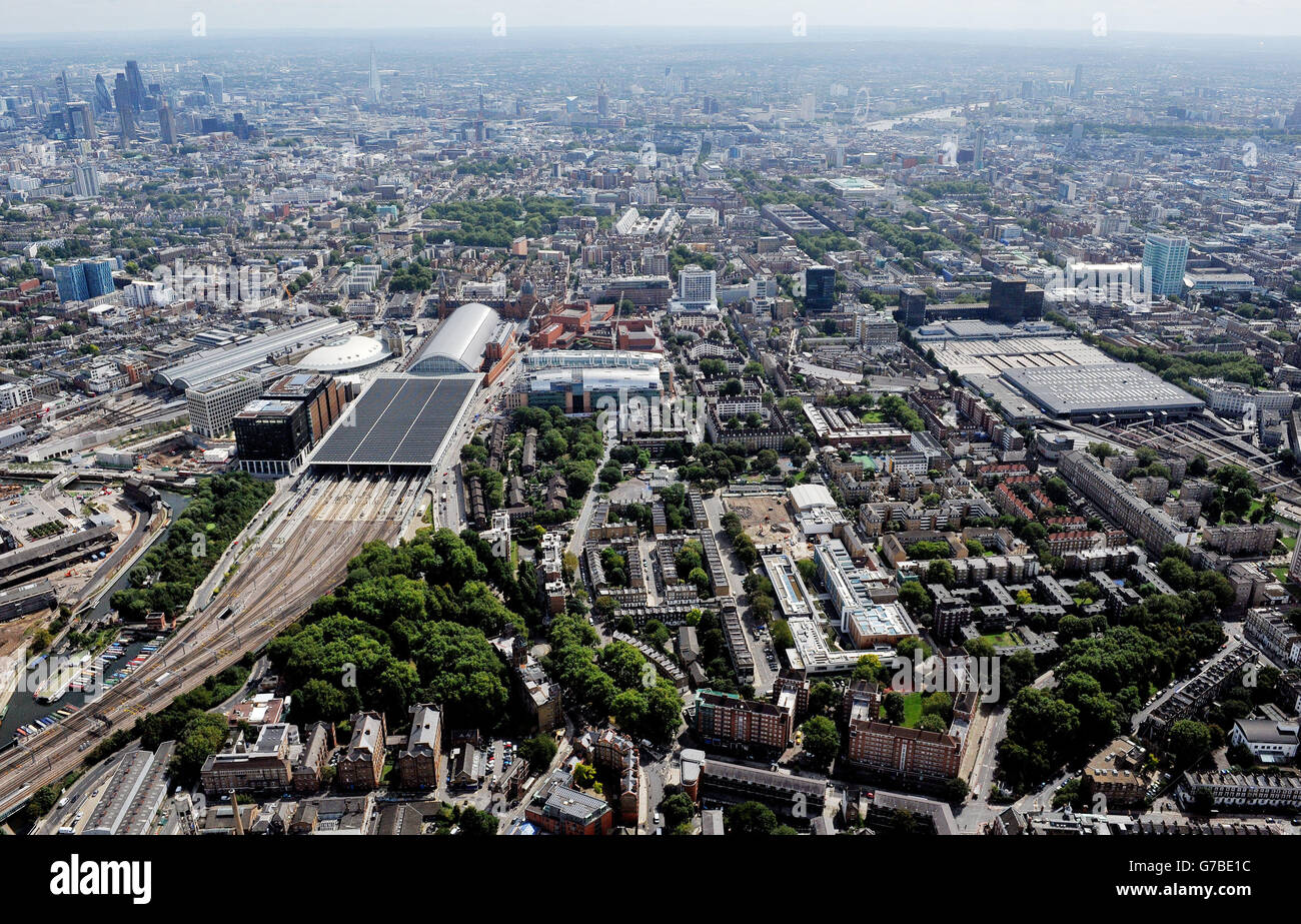 A view of Kings Cross (left) St Pancras (centre) and Euston (large ...