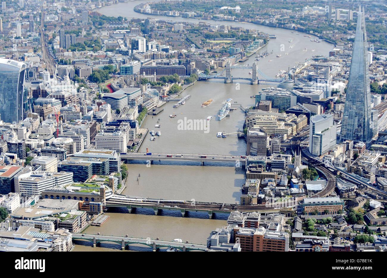 An aerial view of London looking south east, showing, (bottom to top ...