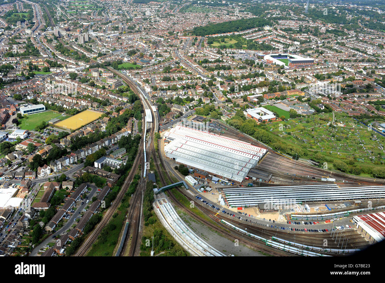 Norwood Junction station and Selhurst Park rail depot in Croydon, south ...