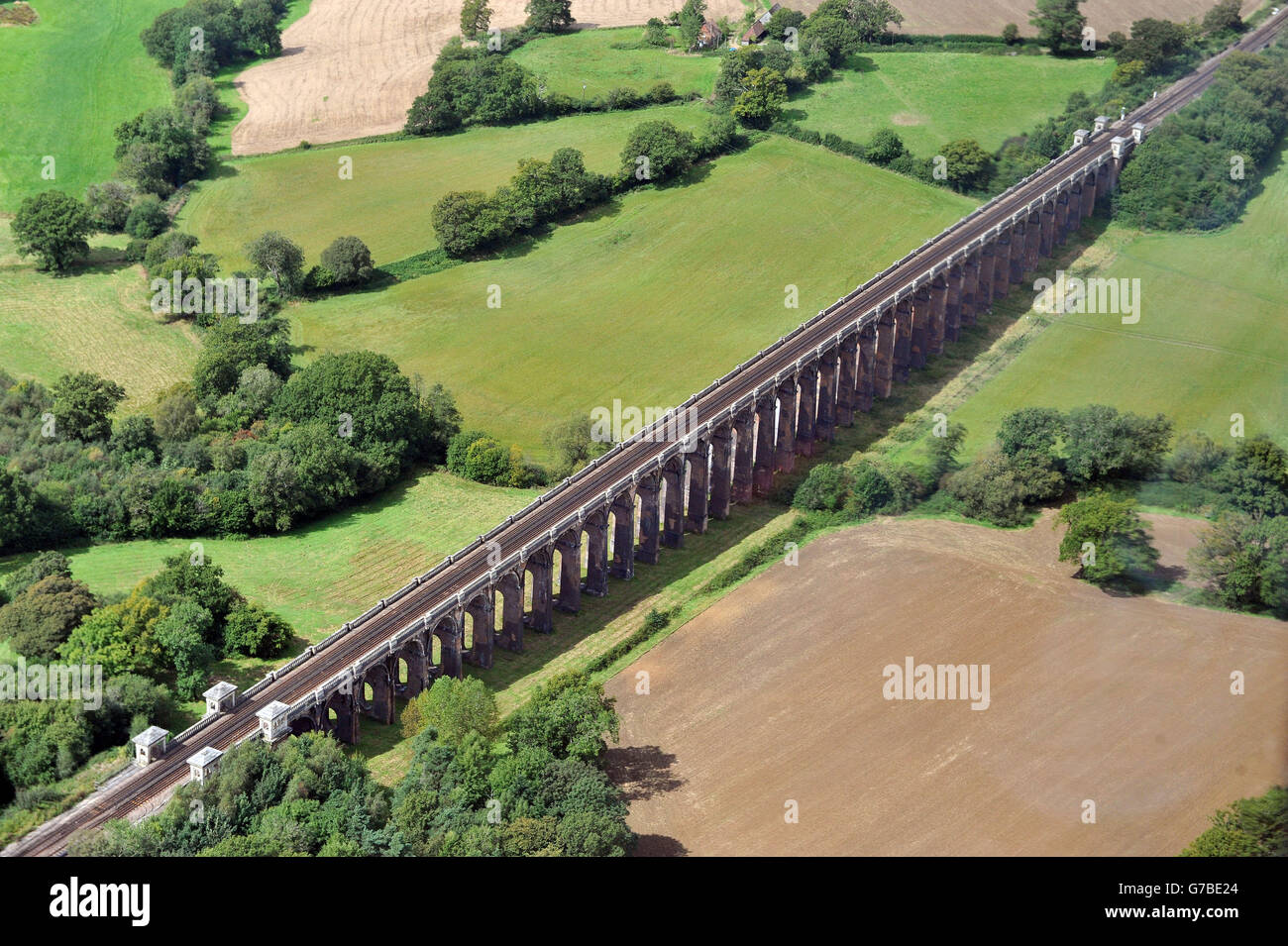 A view of of the Ouse Valley viaduct also called Balcombe Viaduct in ...