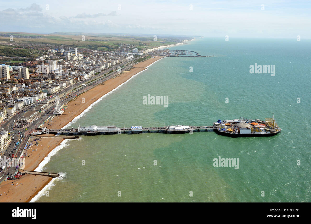 A aerial view of Brighton Pier, beach and housing in Brighton, East ...