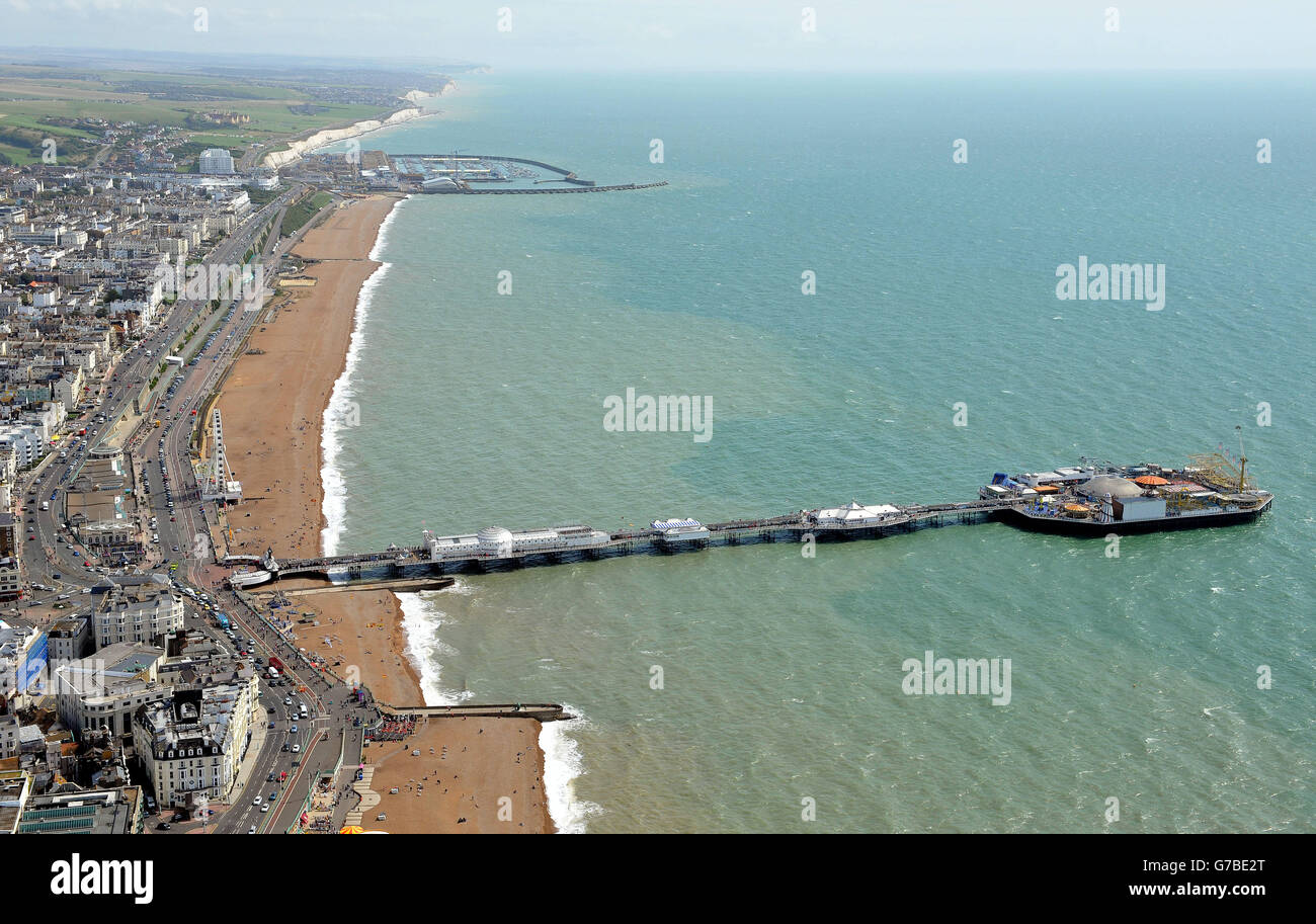 A aerial view of Brighton Pier, beach and housing in Brighton, East ...