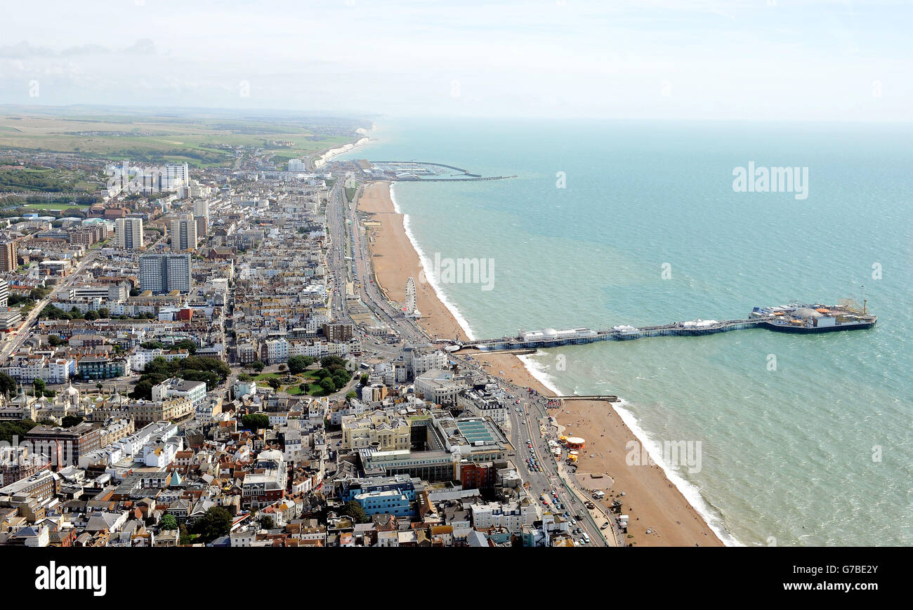 A aerial view of Brighton Pier, beach and housing in Brighton, East ...
