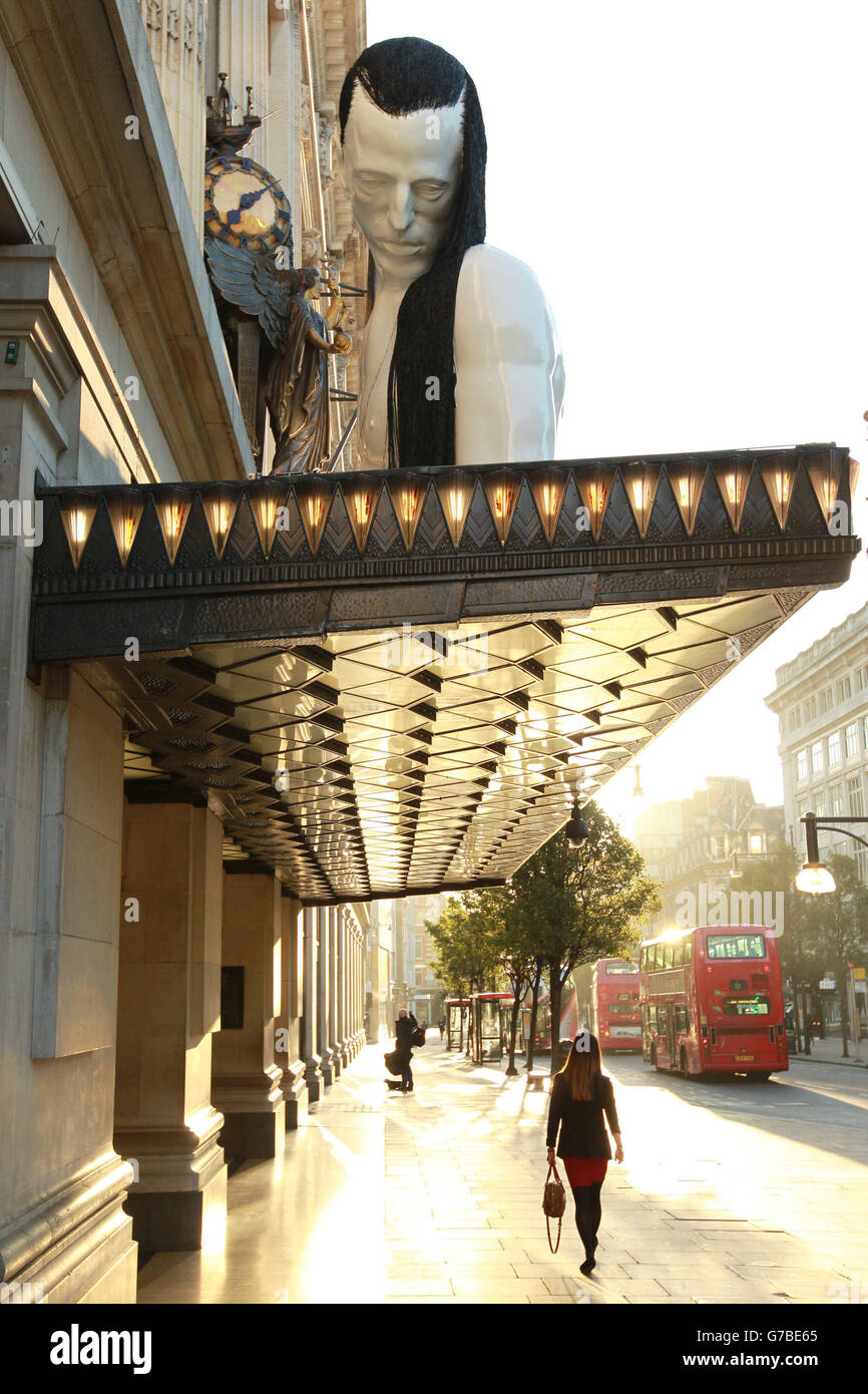 A 25-foot tall statue of American fashion designer Rick Owens is placed ...