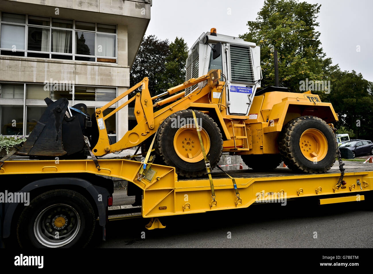 A JCB plant from the Metropolitan Police is seen near the Law Courts ...