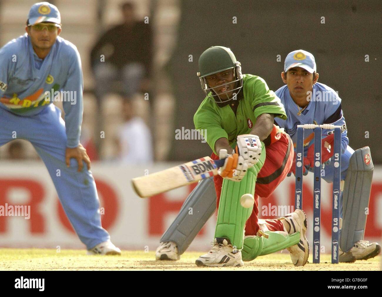 Kenyan batsman Morris Ouma in his first game for Kenya against India in ...