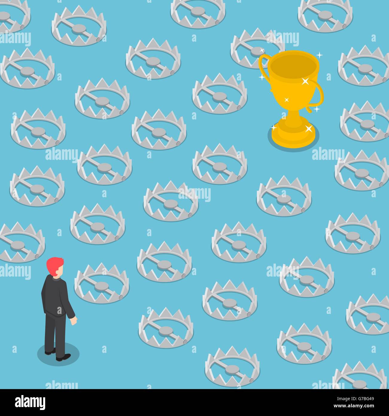 Isometric difficult path to success full of traps, business obstacle ...