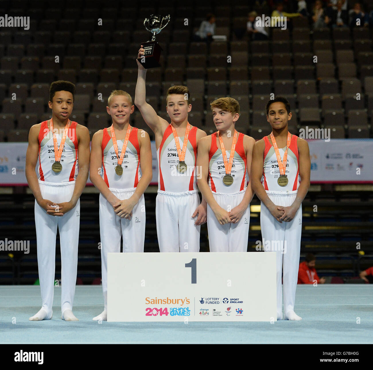 The England Boys team celebrate winning the team gold medal after the ...