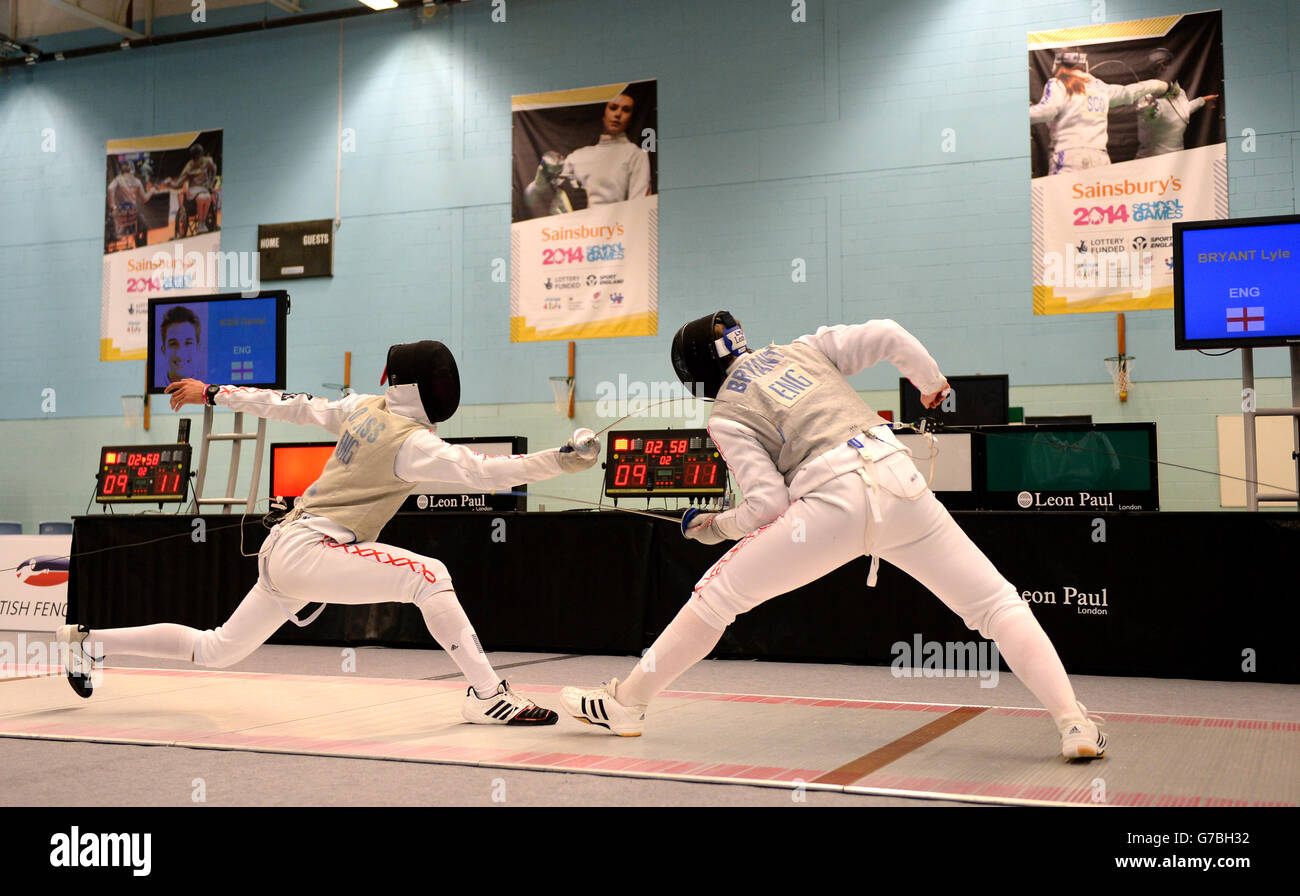 Action from the Men's Fencing Foil final between England's Daniel Kiss ...