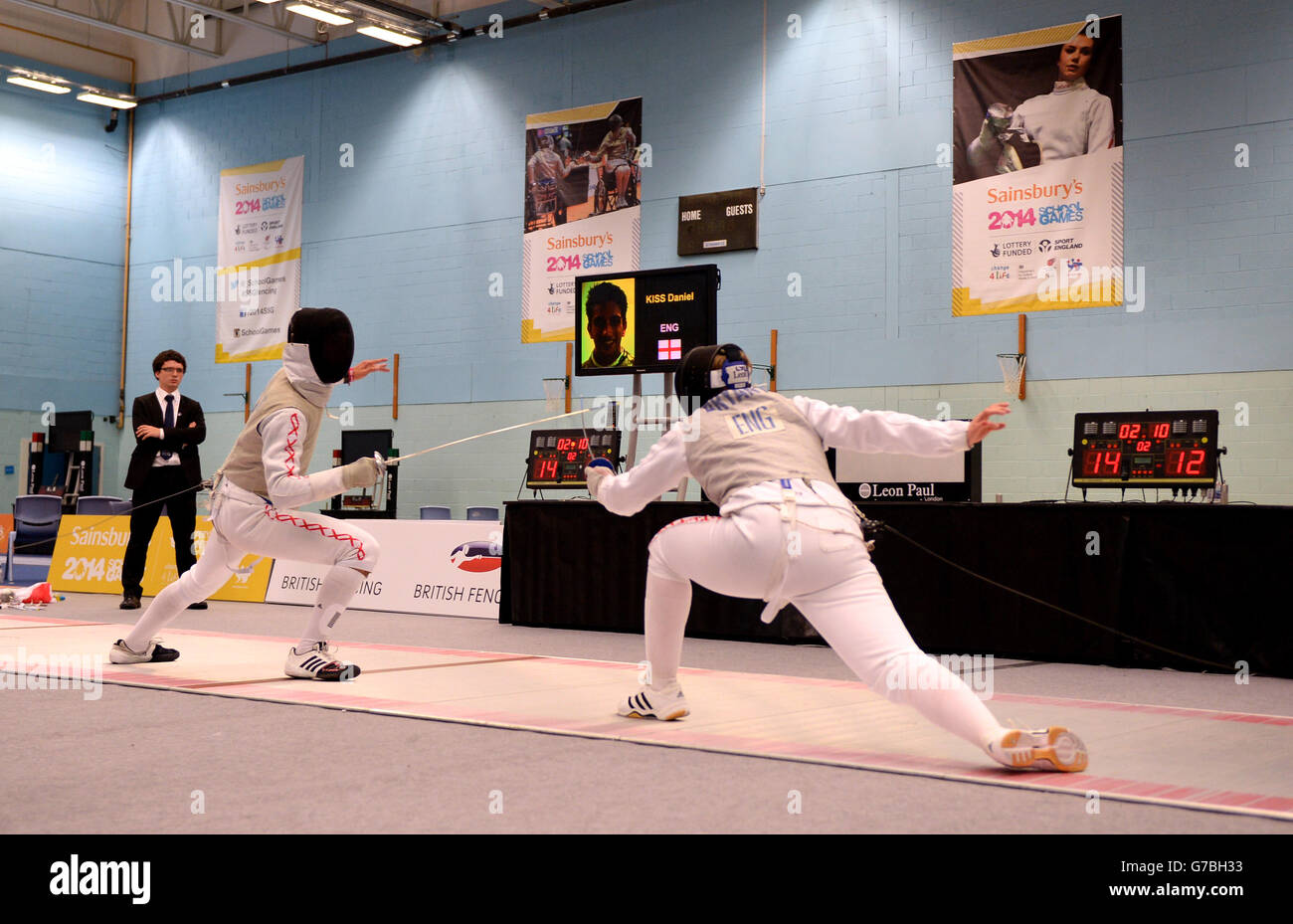 Action from the Men's Fencing Foil final between England's Daniel Kiss ...