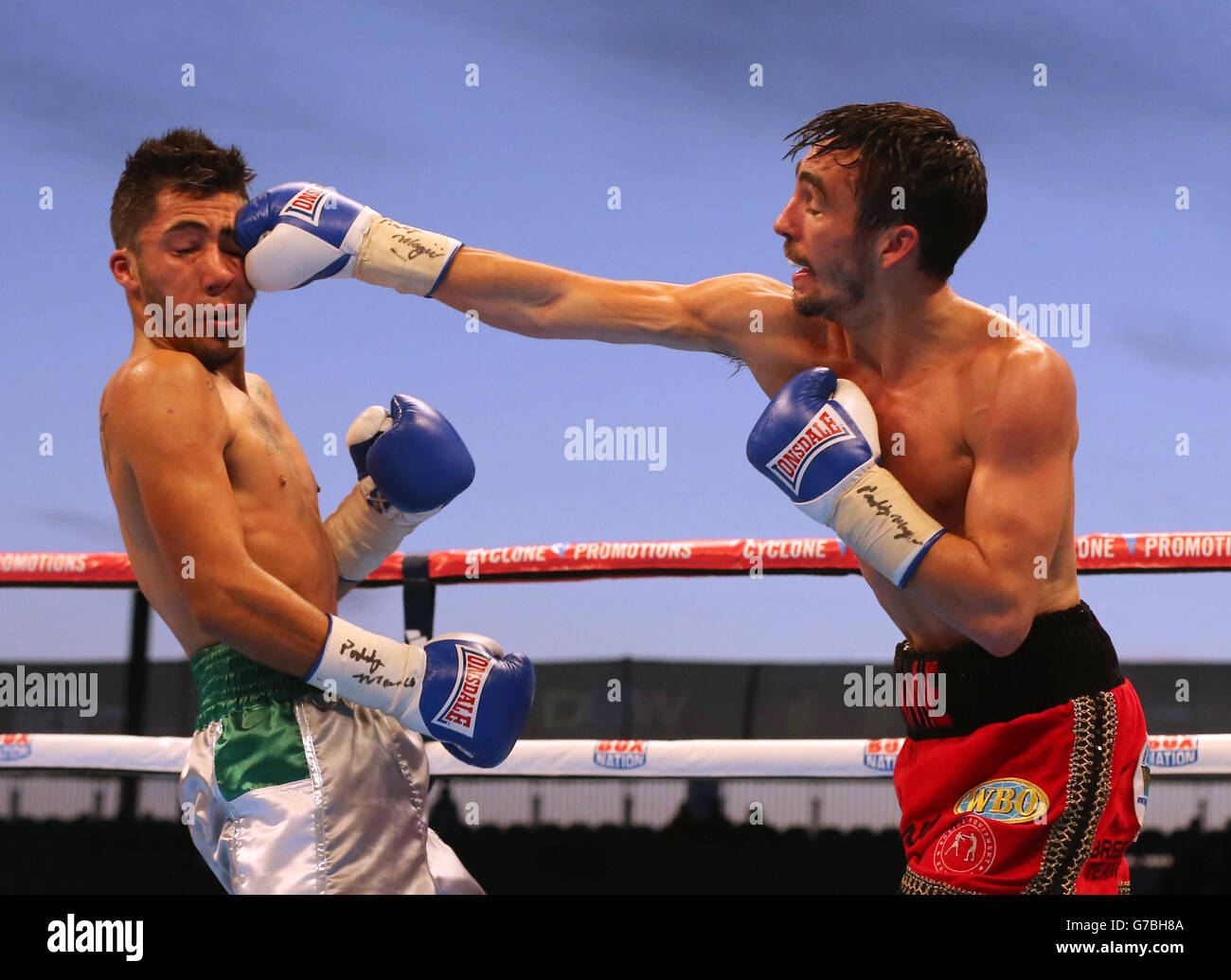 Jamie Conlan (right) in action against Jose Estrella during their WBO ...