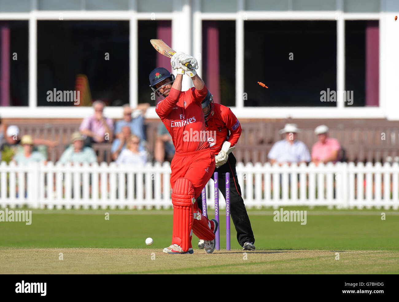 Lancashire's Arron Lilley is bowled out during the 2nd XI Trophy Final ...