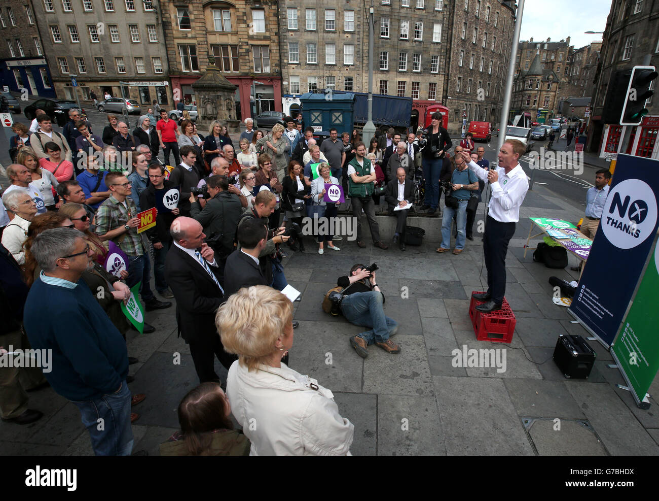 Jim Murphy speaks at the Grassmarket in Edinburgh as he continues his ...