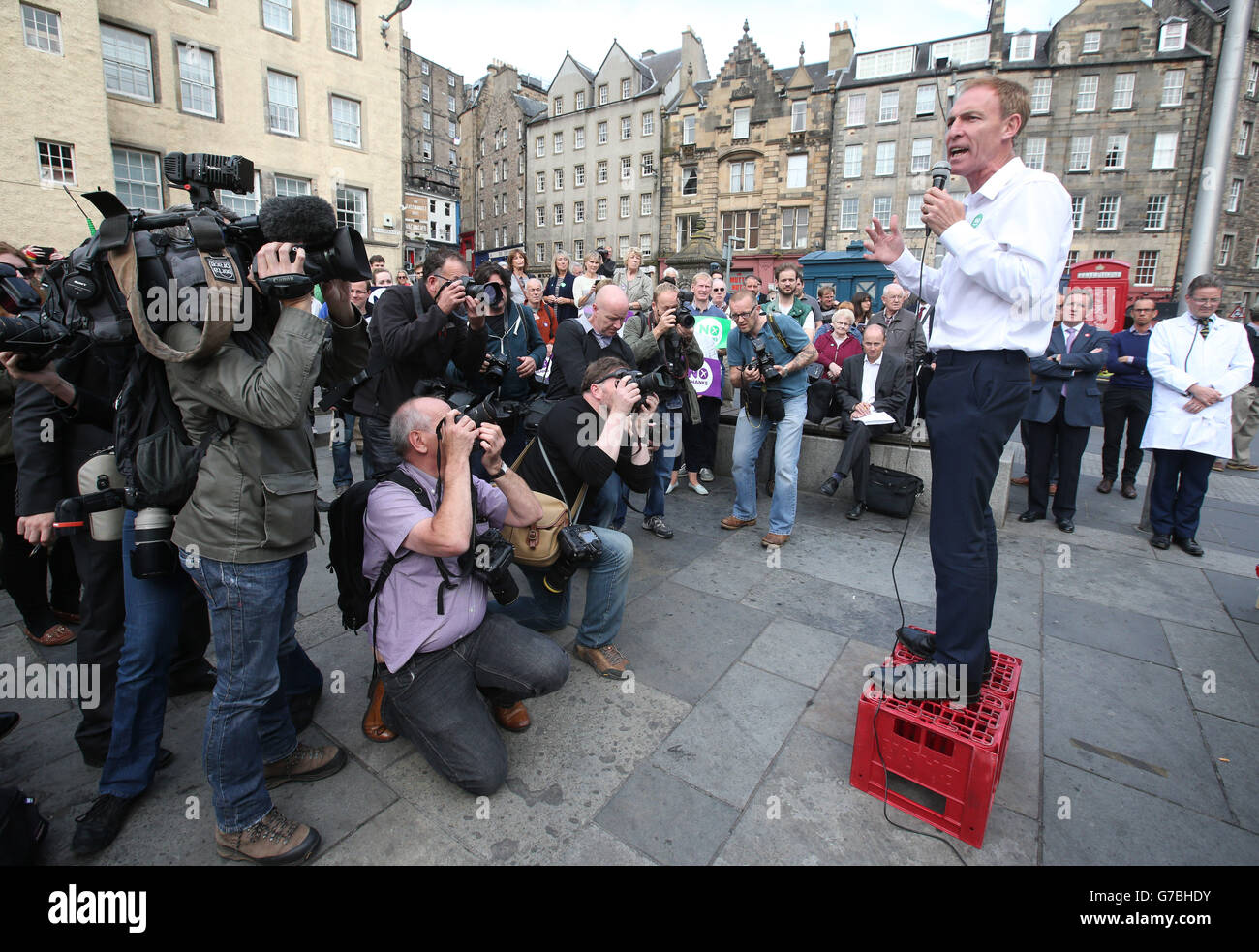 Jim Murphy speaks at the Grassmarket in Edinburgh as he continues his ...