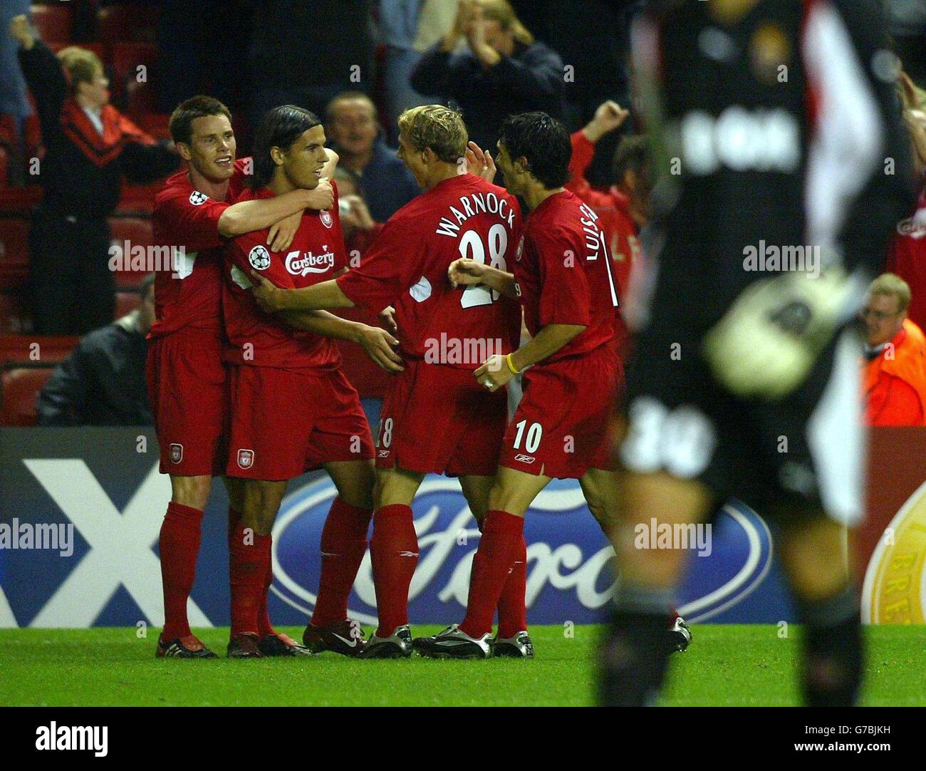 Liverpool's Milan Baros celebrates scoring against AS Monaco during the ...
