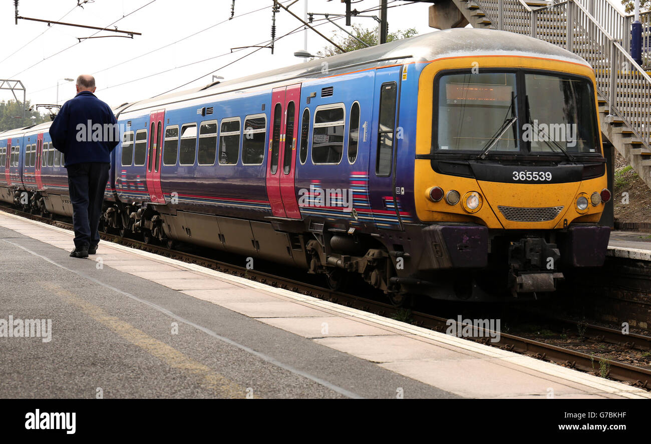 General view of a First Capital Connect train pulling into Royston ...