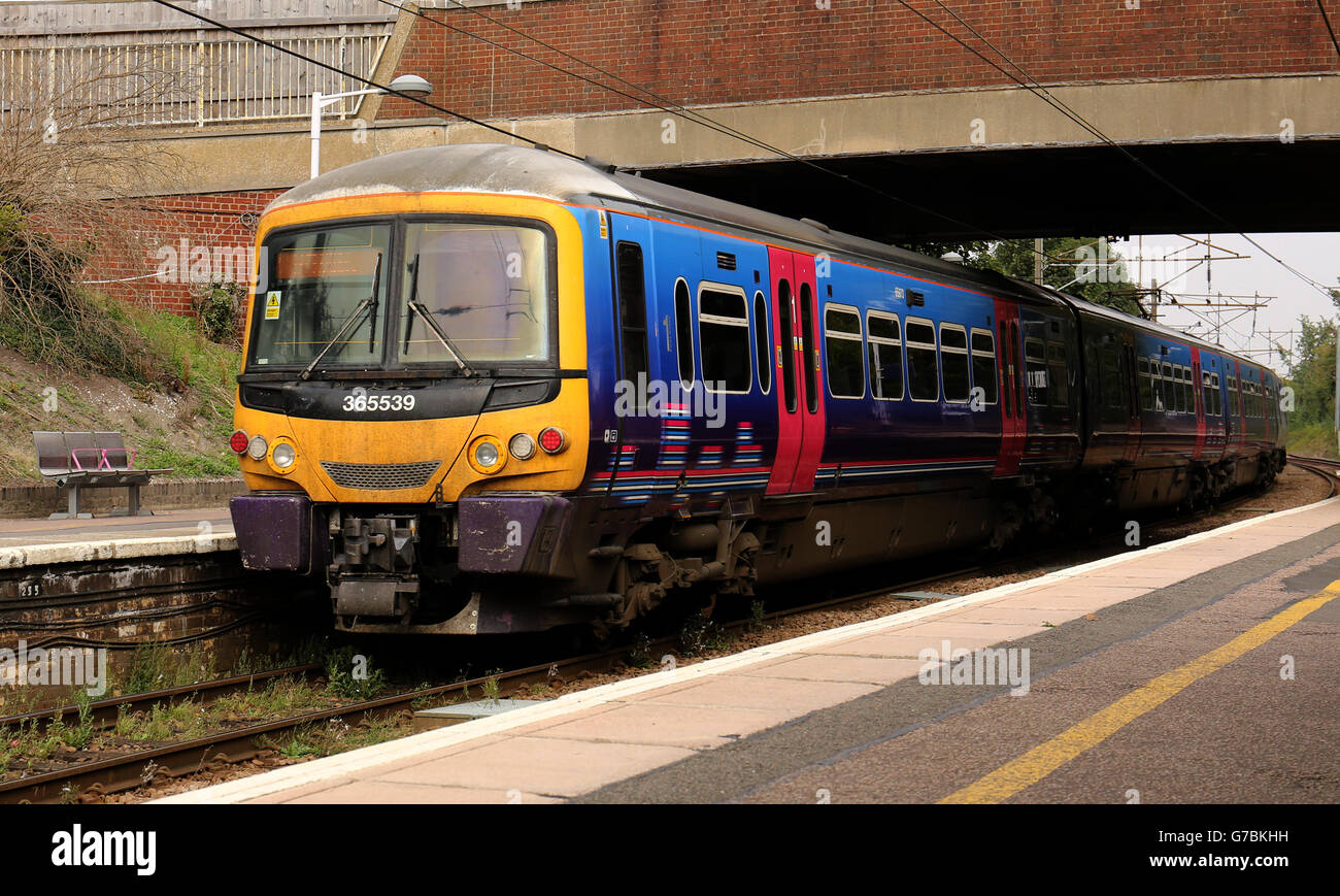 General view of a First Capital Connect train pulling into Royston ...
