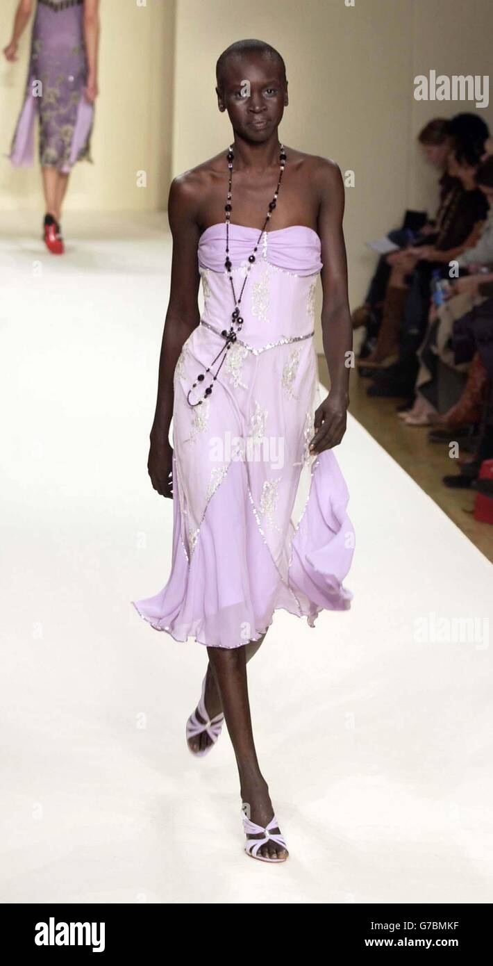 Model Alek Wek on the catwalk during the London Fashion Week Spring ...