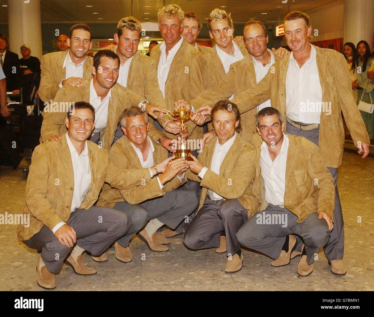 Europe's victorious Ryder Cup golf team return to Heathrow Airport ...