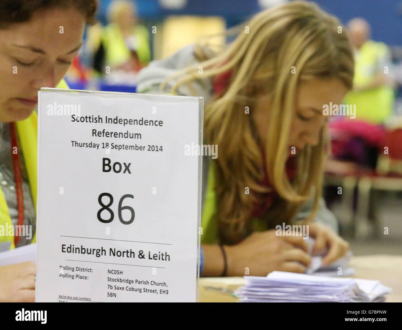 Ballot papers are counted in the Highland Hall at the Royal Highland ...