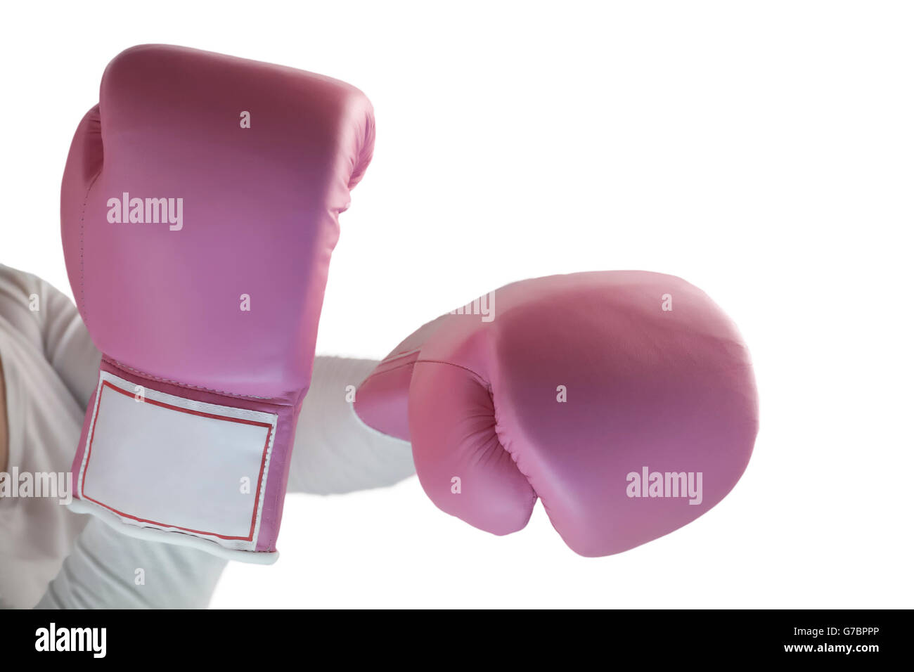 Pink box gloves over a white background Stock Photo - Alamy