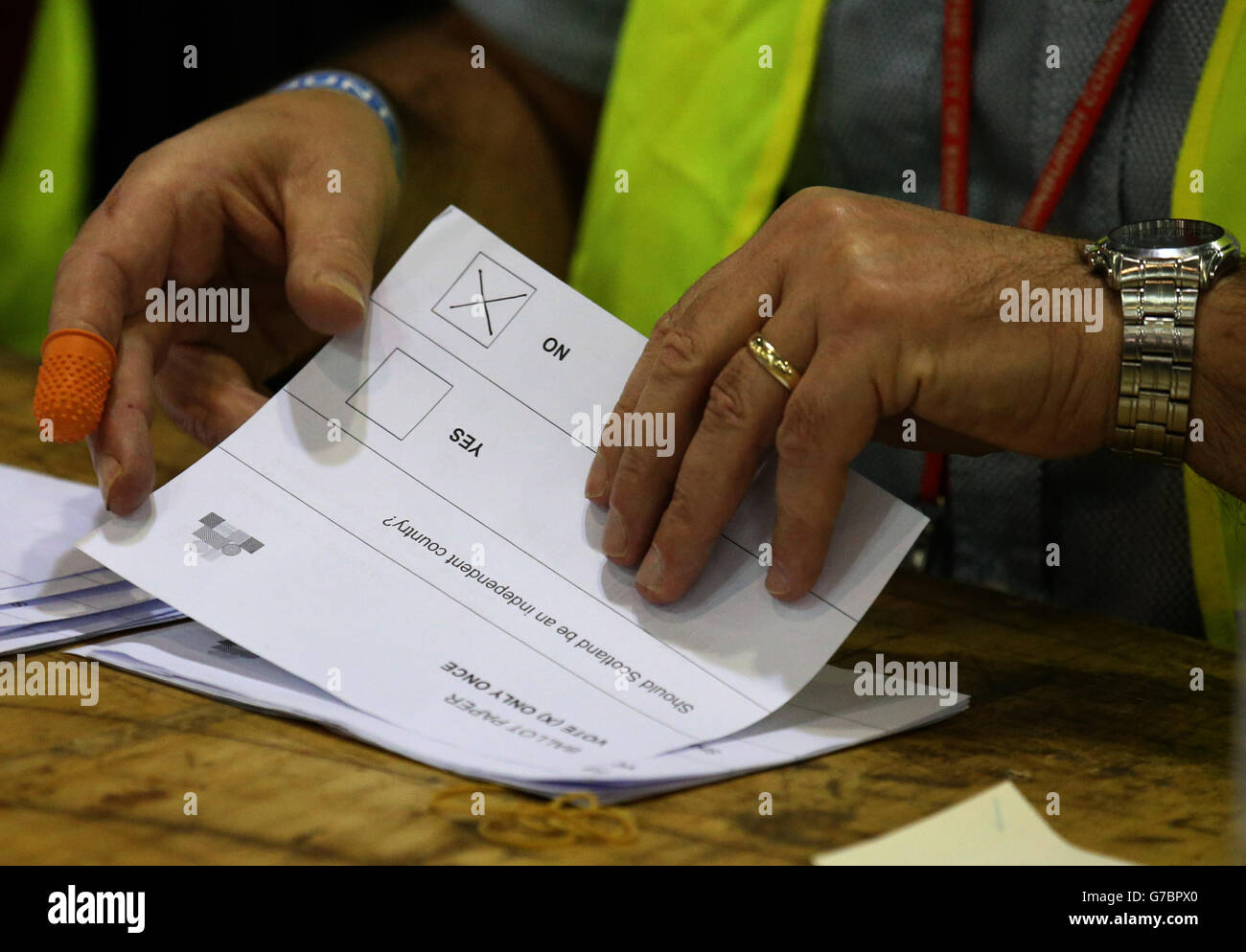 Ballot papers are counted through the night at the Highland Hall at the ...