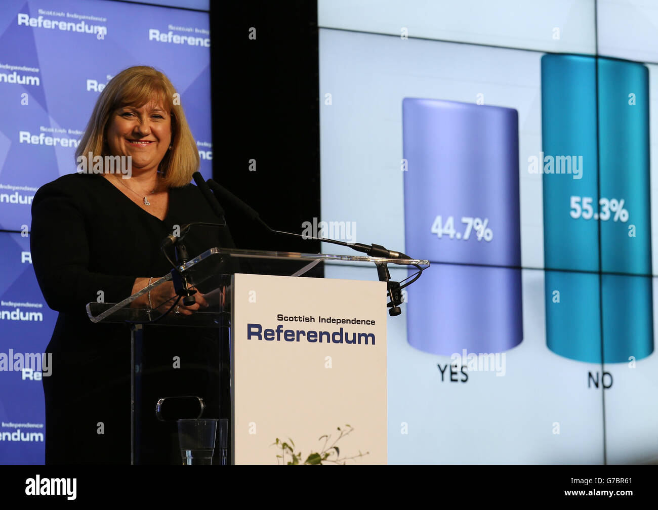 Chief Counting Officer Mary Pitcaithly on stage at the Highland Hall at ...