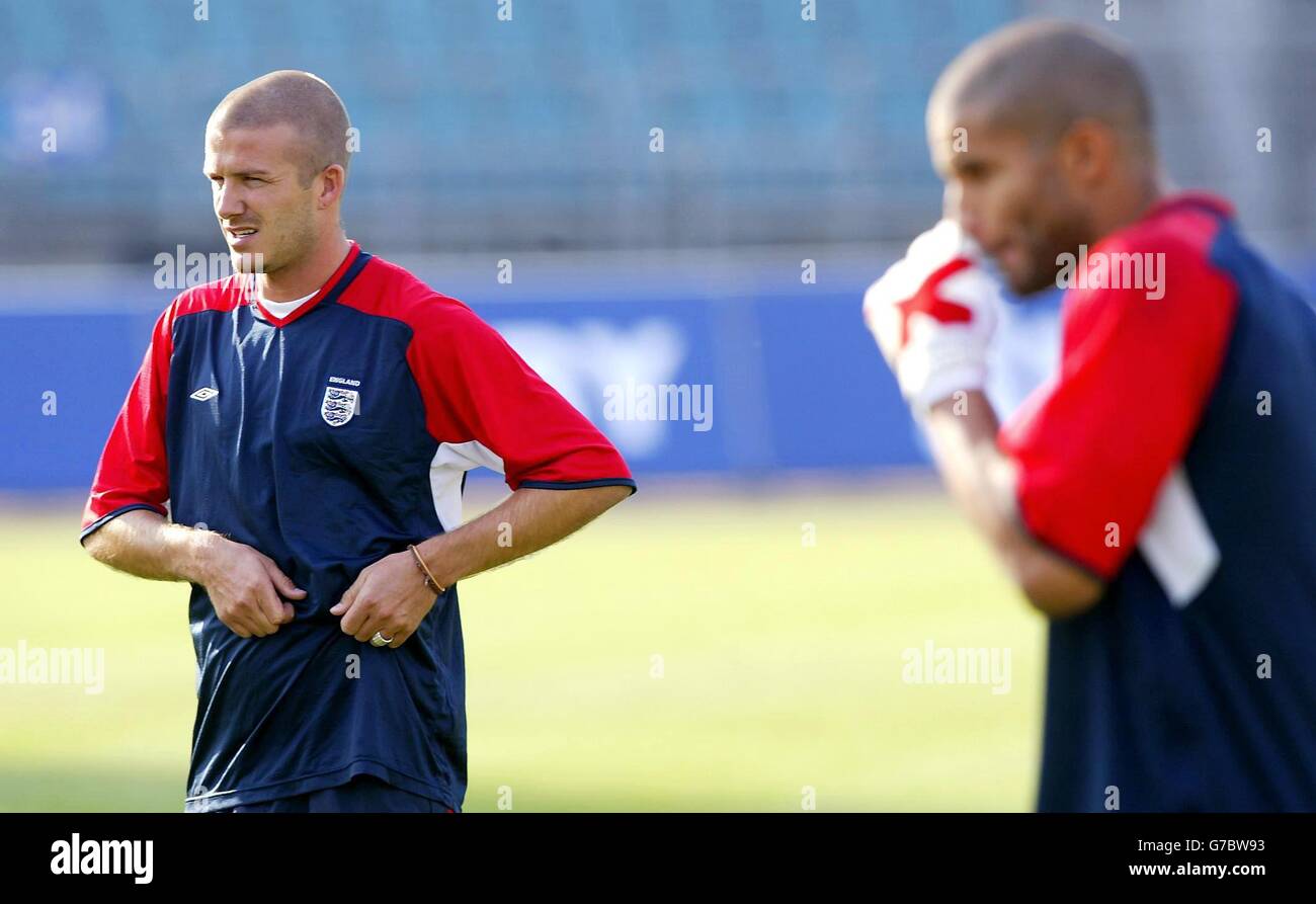 England captain David Beckham with goalkeeper David James (right ...