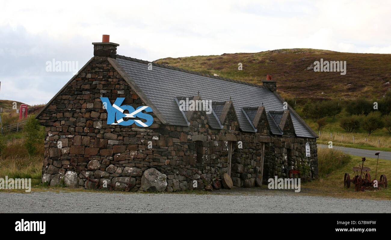 A YES sign on the side of building on the Isle of Skye ahead of the ...
