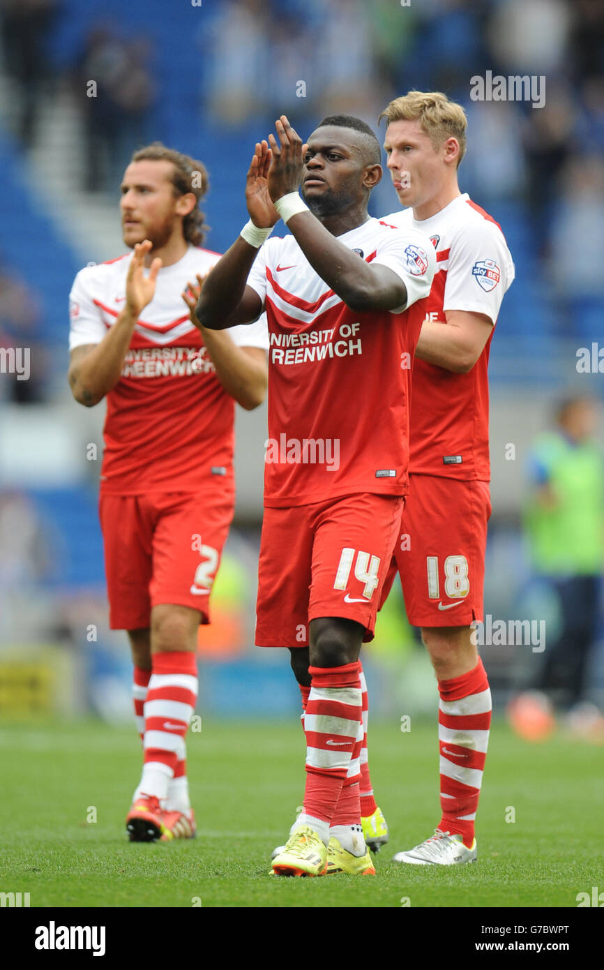 L-R: Charlton Athletic's Lawrie Wilson, Igor Vetokele and Simon Church ...