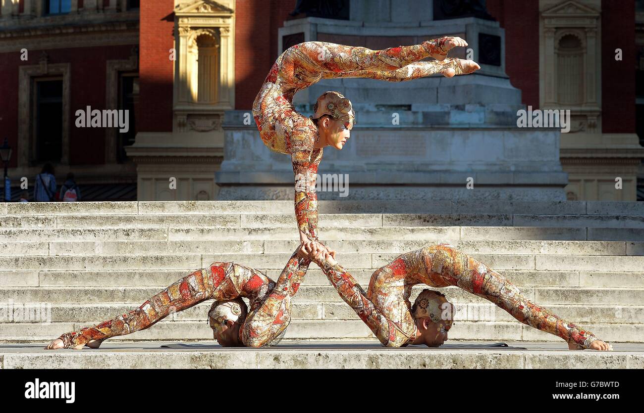 A trio of Mongolian contortionists from the Cirque du Soleil show Kooza ...