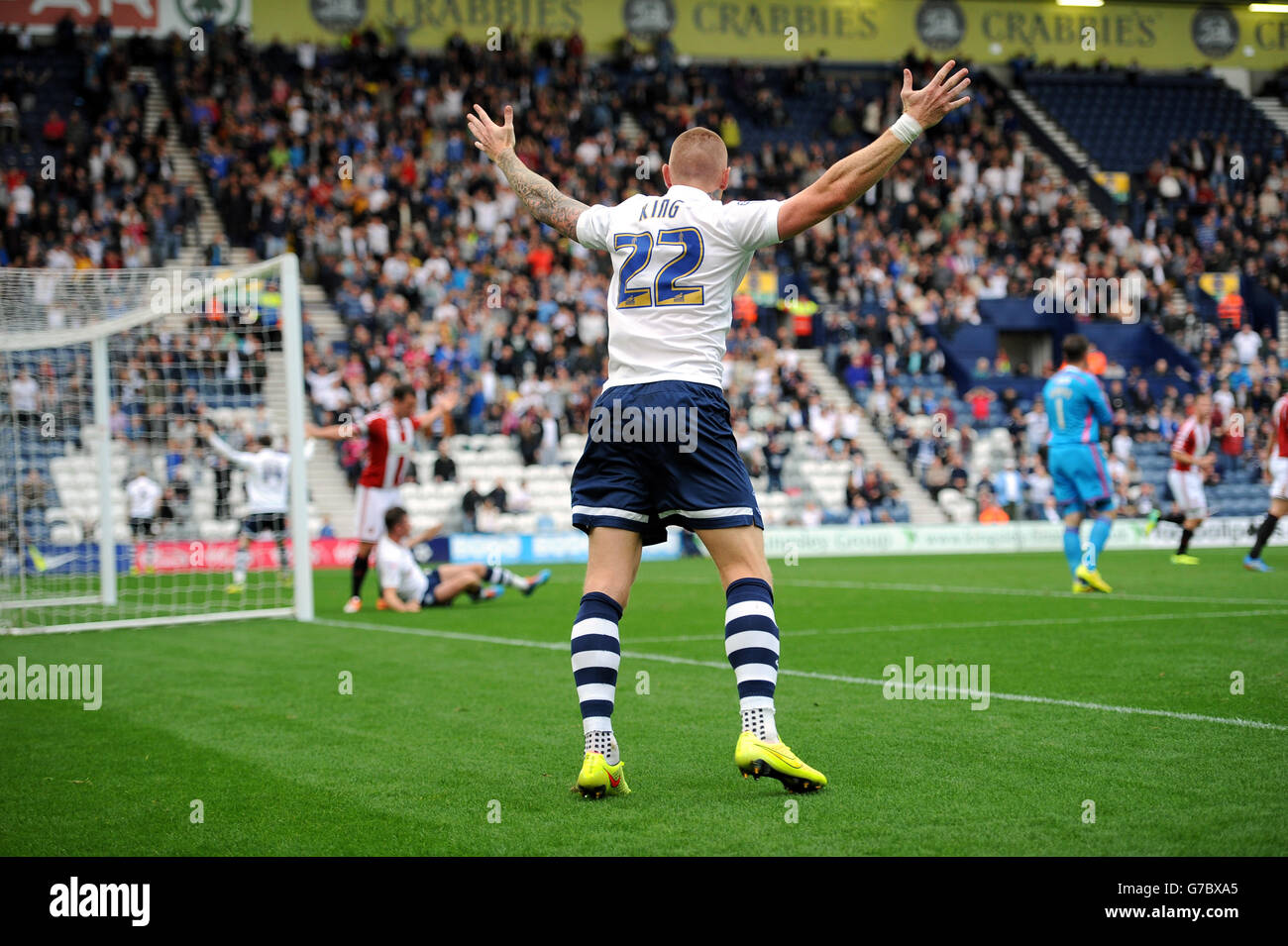 Preston North End's Jack King turns to celebrate but his goal is ...